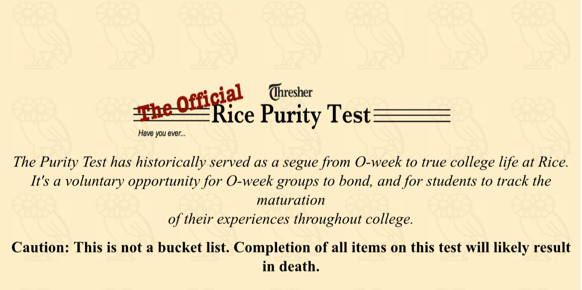 The Impure Truth About The Rice Purity Test The Trail The Impure Truth About The Rice Purity Test The Trail